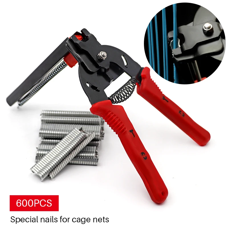 Cage-Fastening-Clamp-Hog-Ring-Plier-Tool-and-600pcs-M-Clips-Staples ...