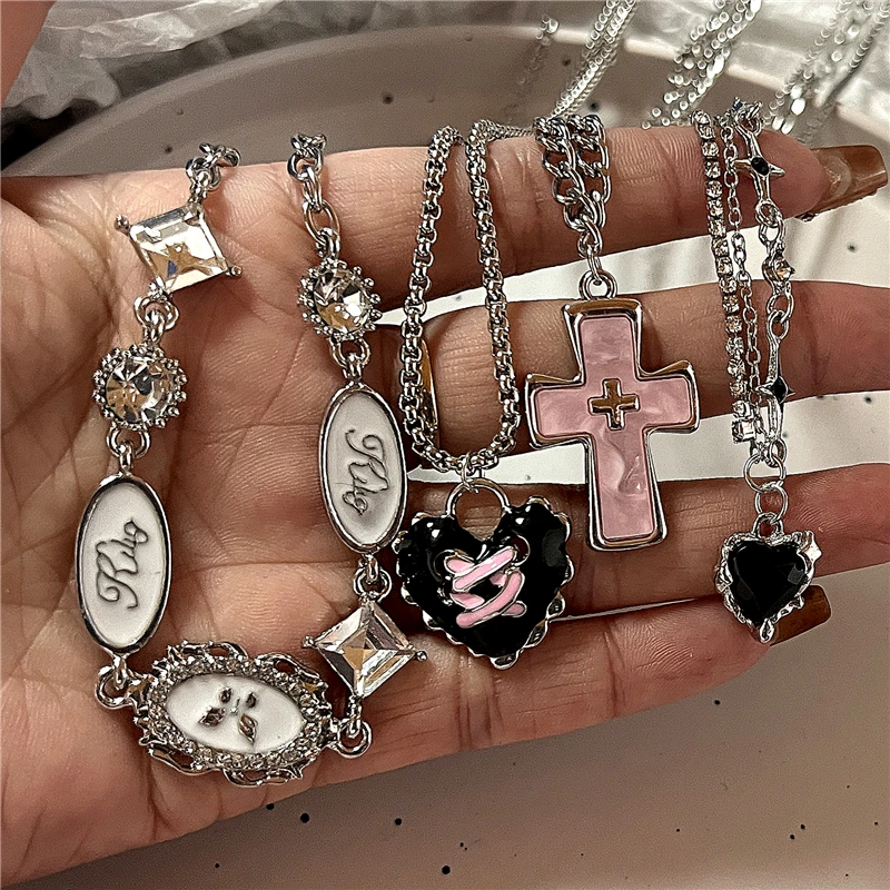 Gothic-Punk-Fashion-Charm-Cute-Pink-Large-Cross-Pendants-Choker-Chains ...