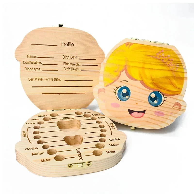 Spanish-English-Baby-Wood-Tooth-Box-Organizer-Milk-Teeth-Storage ...