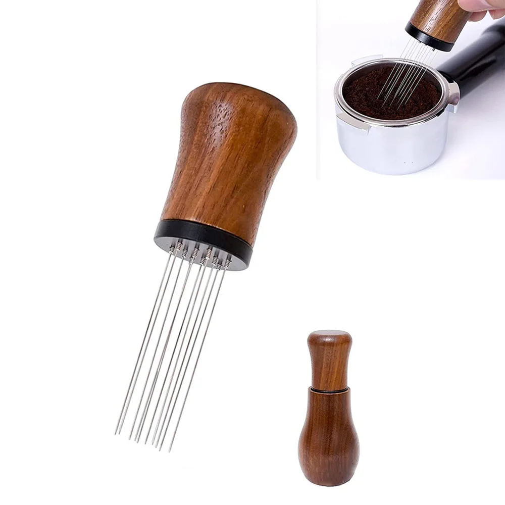 Stainless-Steel-Needle-Coffee-Tamper-10-Needles-Distributor-Wood-Handle-0-3mm-Espresso-Stirrer ...