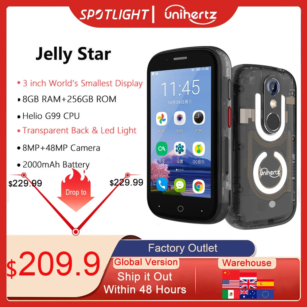 Unihertz-Jelly-Star-Mini-Smartphone-8GB-256GB-Led-Light-Unlocked-Transparent-Backshell ...