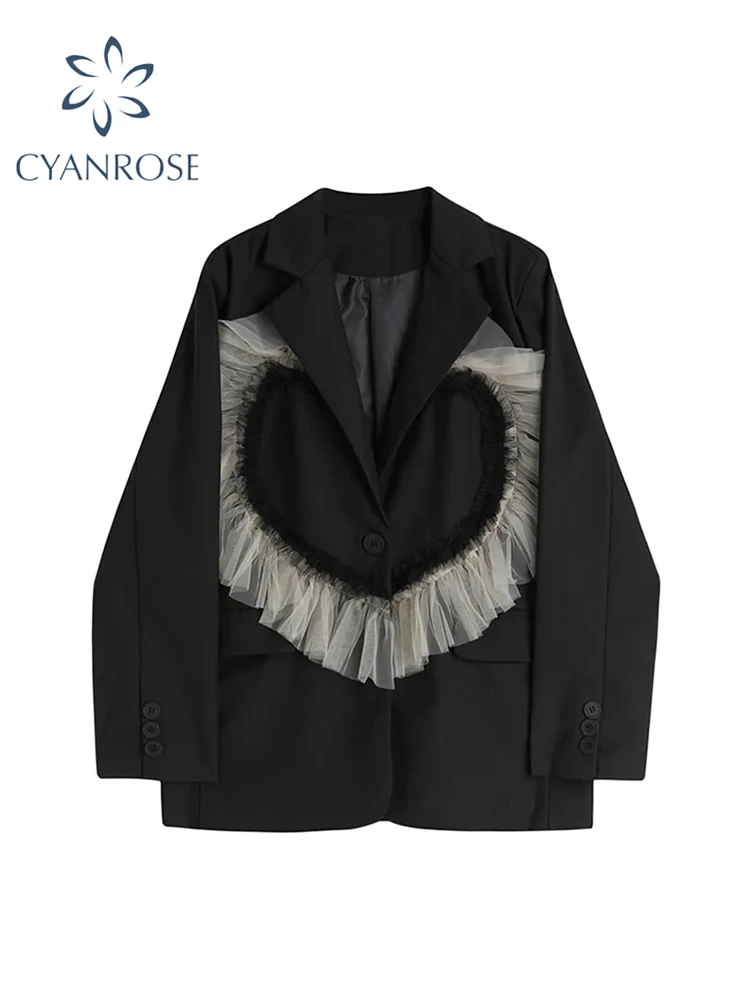 Women-s-Patchwork-Mesh-Black-Gothic-Blazer-Coat-Fashion-Vintage ...