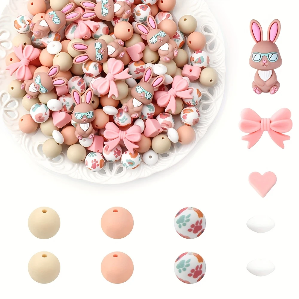 4/26/30/52PCS Easter bunny silicone beads, suitable for bracelets ...
