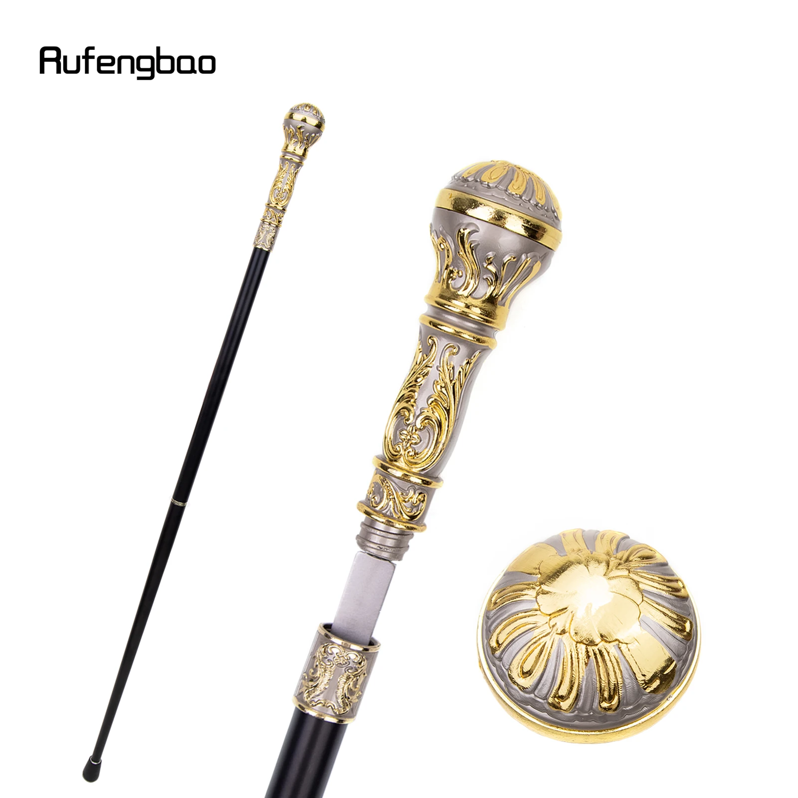 Golden Grey Luxury Round Handle Walking Stick with Hidden Plate Self ...