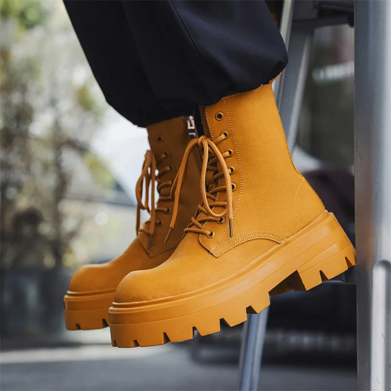 England style men's fashion stage nightclub platform boots black ...