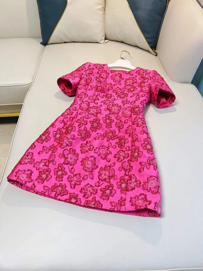 Spring-Summer-3D-Rose-Flower-Relief-Quality-Luxury-Party-Pink-Dresses ...