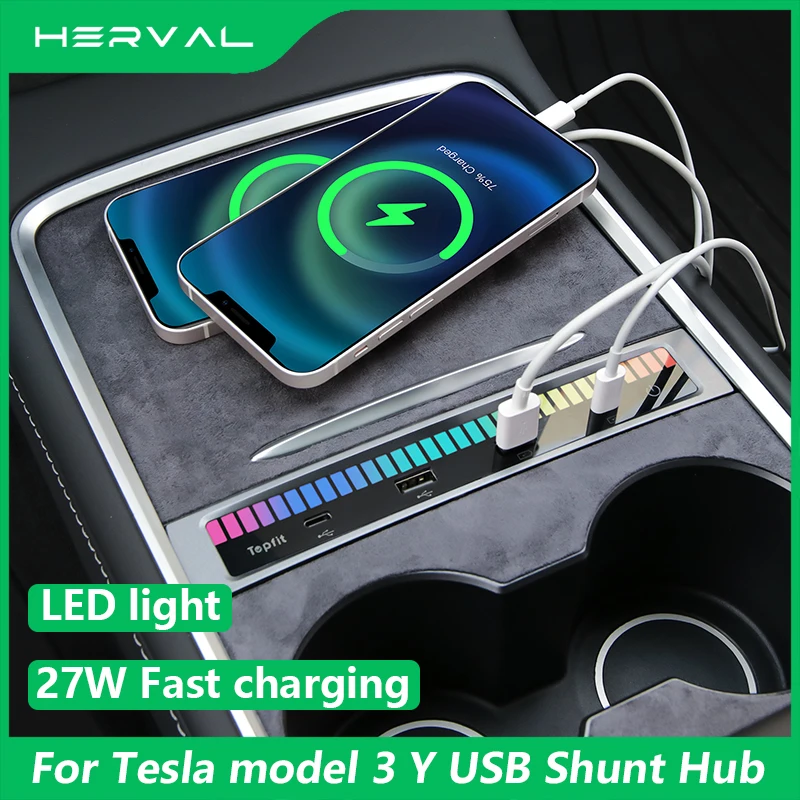 Herval-USB-Shunt-Hub-For-Tesla-Model-3-Y-27W-Quick-Charger-LED ...