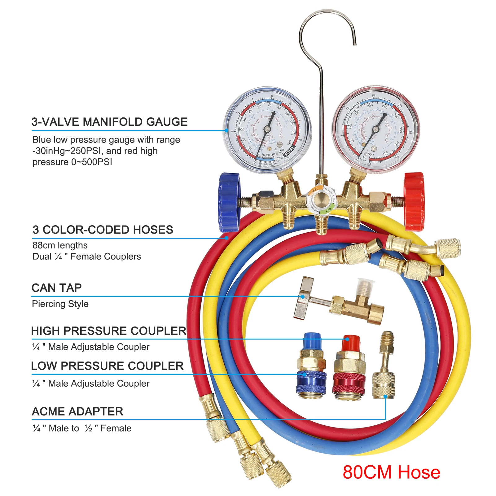 Ac Diagnostic Manifold Gauge Set | Refrigeration Pressure Gauge | Pressure Gauge R134a ...