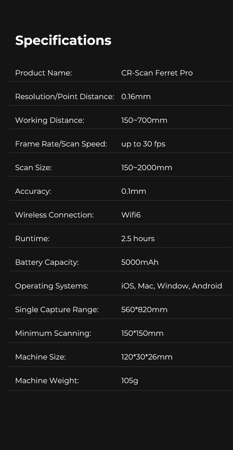 Creality CR-Scan Ferret Pro Portable Handheld 3D Scanner Anti-shake Tracking WiFi6 Wireless ...