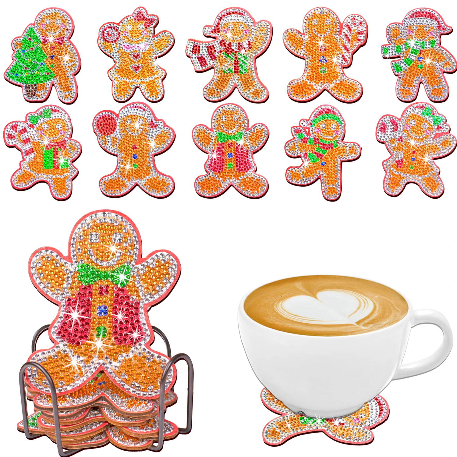 10pcs/Set DIY Diamond Painting Christmas Coasters for Adults Anti Slip ...