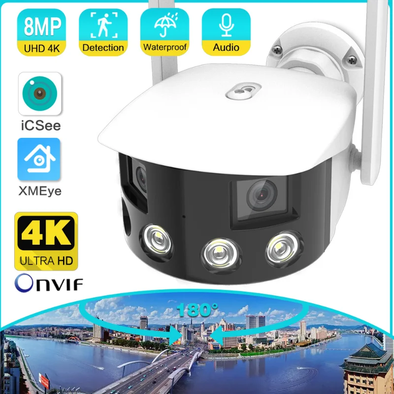 ANSHICAT Outdoor 4K 8MP 4MP 180° Ultra Wide View Angle Panoramic WIFI ...