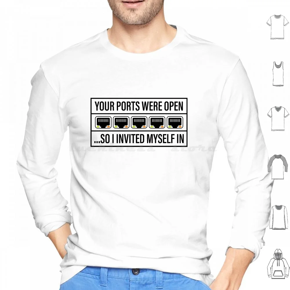 Hacker-Your Ports Were Open Hoodies Long Sleeve Port Ports Devops Hack Hacker Security Cyber ...