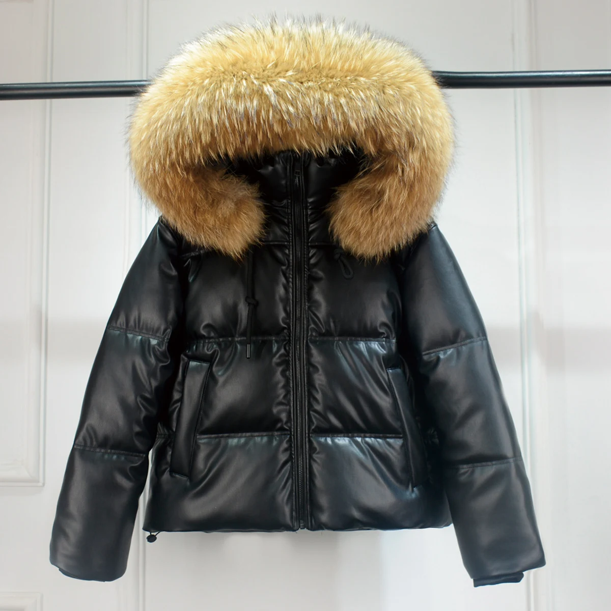 2023-New-Winter-Big-Real-Raccoon-Fur-Hooded-Faux-Leather-Jacket-Women-Thickened-Warm-Waterproof ...