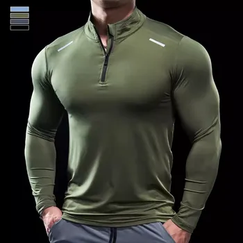 Stand Collar Zipper Long Sleeve Men's Fitness T Shirt - Men's Fitness ...