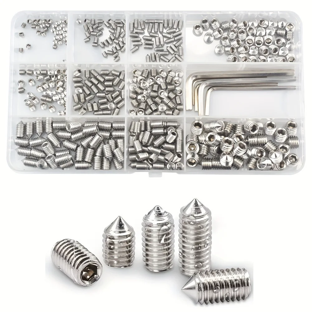 304 Stainless Cone Point Grub Screws Hex Socket Set Screw Kit, used for ...