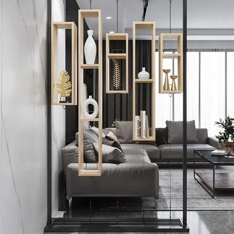Nordic-Light-Luxury-Small-Living-Room-Metal-Wood-Partition-Simple-Style ...