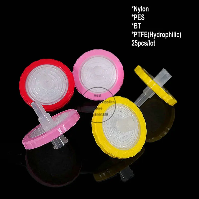 25 pçs/lote laboratório 13mm/25mm microfilter com 0.22/0.45um/0.8um ...