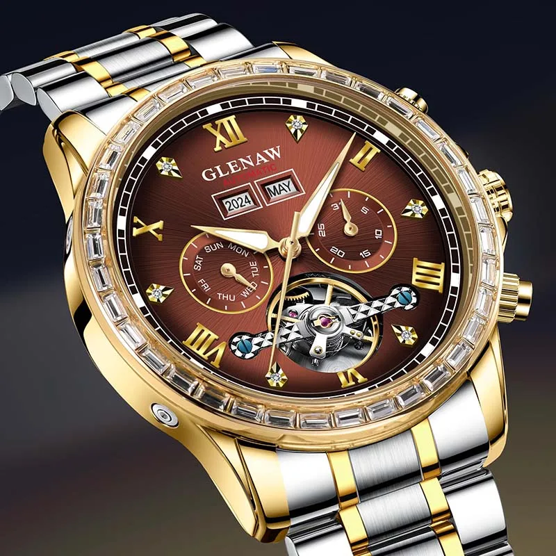 GLENAW genuine original high-end men's watch fully automatic movement ...