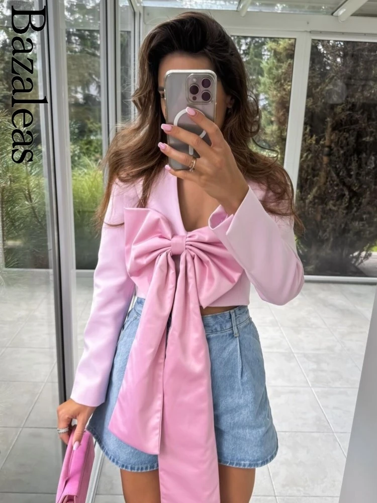 Traf-camisas-elegantes-con-lazo-grande-para-mujer-blusa-recortada ...