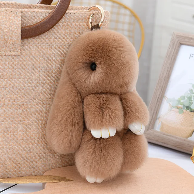 Three Model Size 100% Natural Rex Rabbit Fur Cute Fluffy Bunny Keychain ...