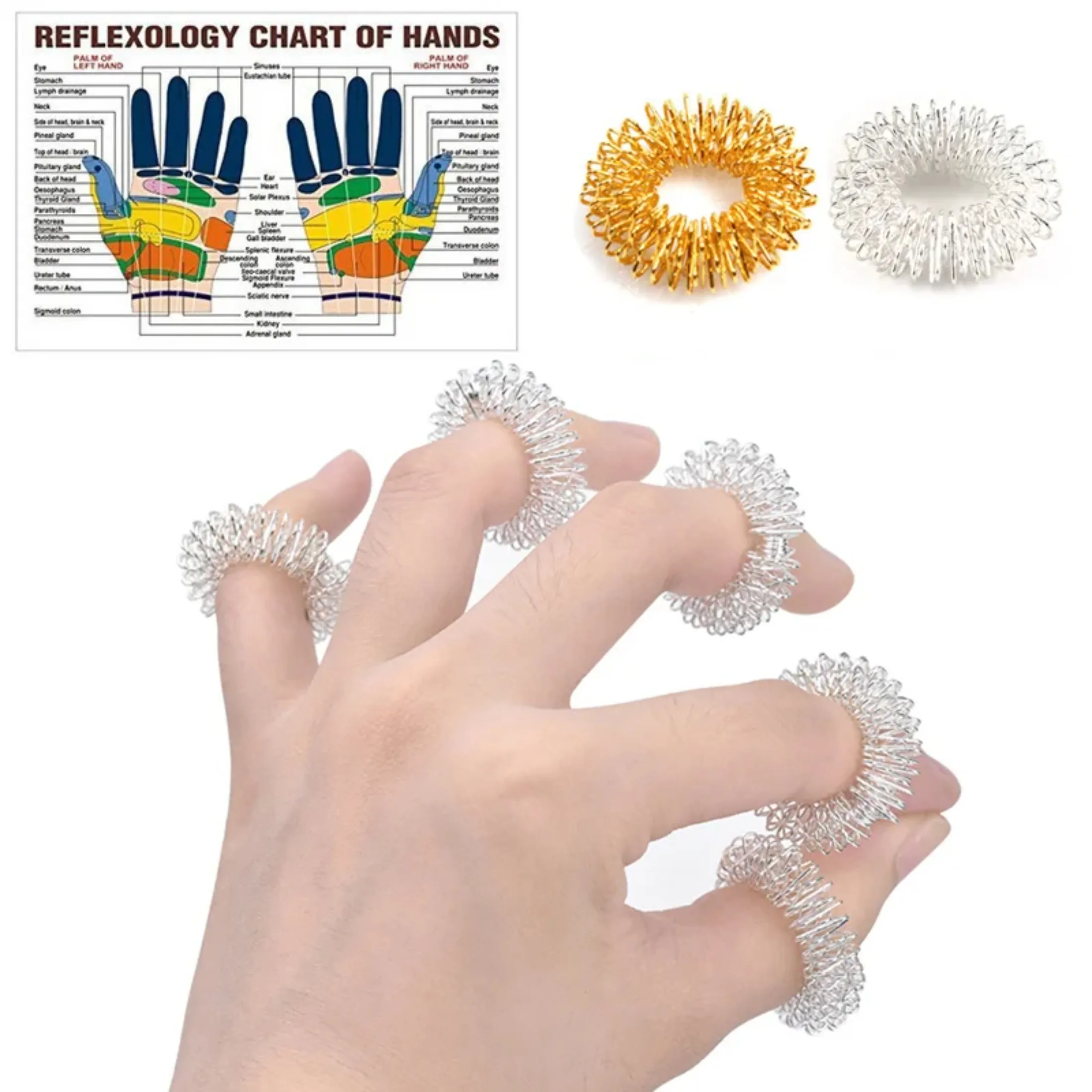 10pcs/Set Stainless Steel Finger Massage Ring Acupuncture Ring Therapy ...