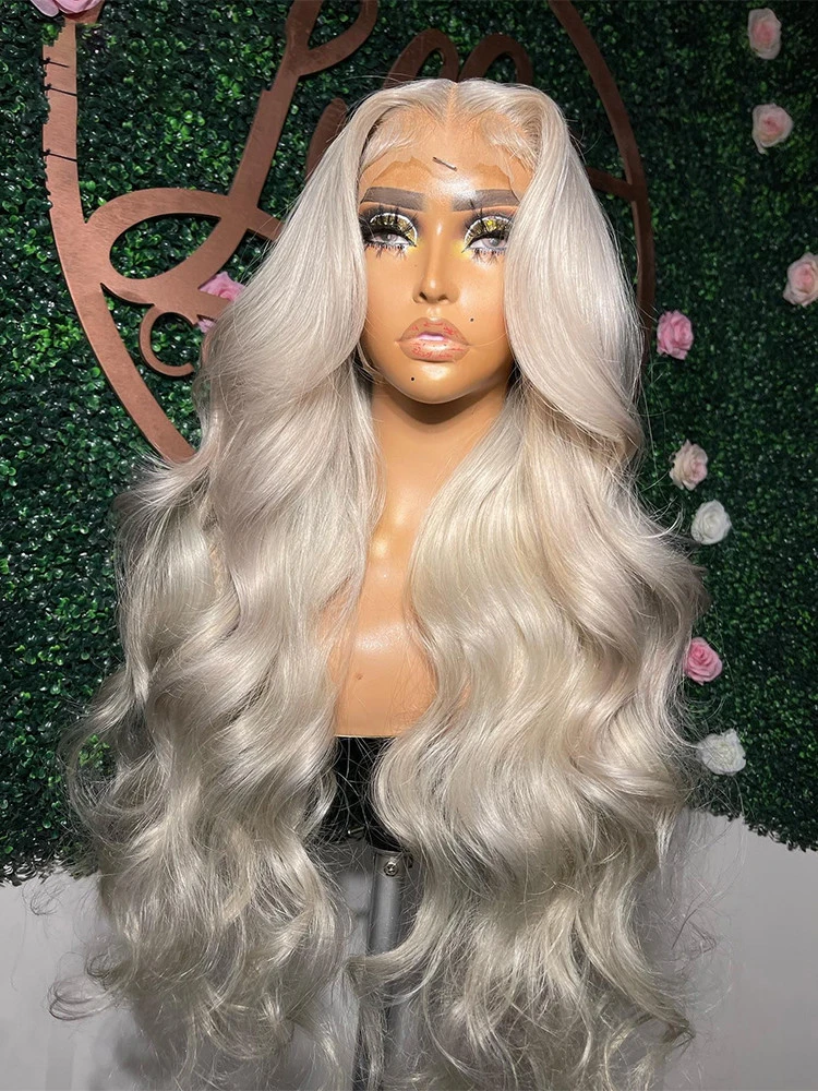 23A Grade 28 inch Long Ash Blonde Gray Body Wave European Human Hair ...