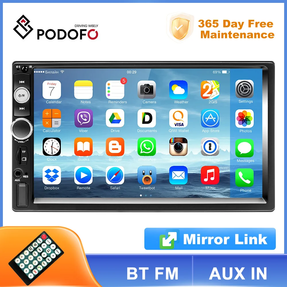 Podofo 2 din Car Radio 7" HD Autoradio Multimedia Player 2DIN Touch Screen Auto audio Car Stereo ...