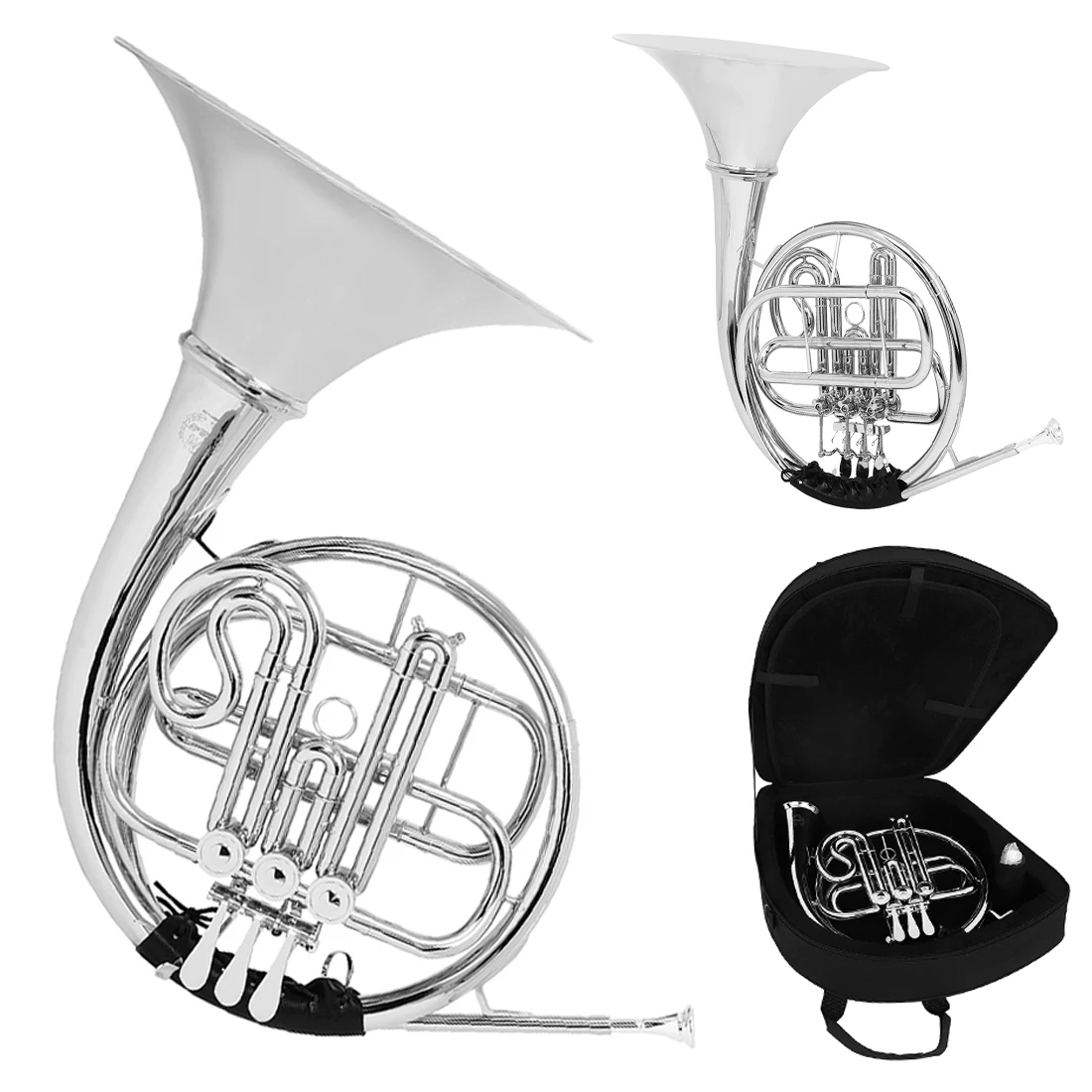 M MBAT Bb French Horn Silver Brass Body 3 Key French Horn Musical ...