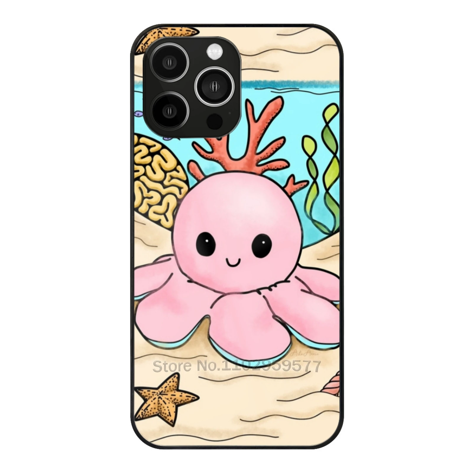 Pink-Octopus-Phone-Case-Tempered-Glass-For-Iphone-14-13-11-12-Pro-8-7 ...