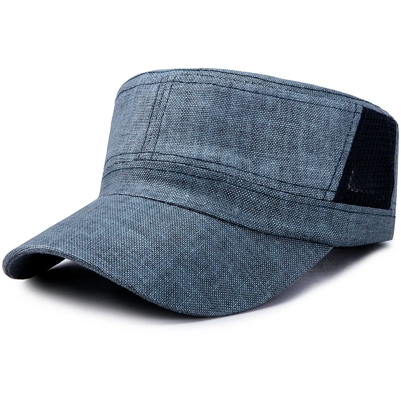 Spring-Summer-Linen-Mesh-Breathable-Flat-Top-Cap-Men-Women-Military-Hat ...