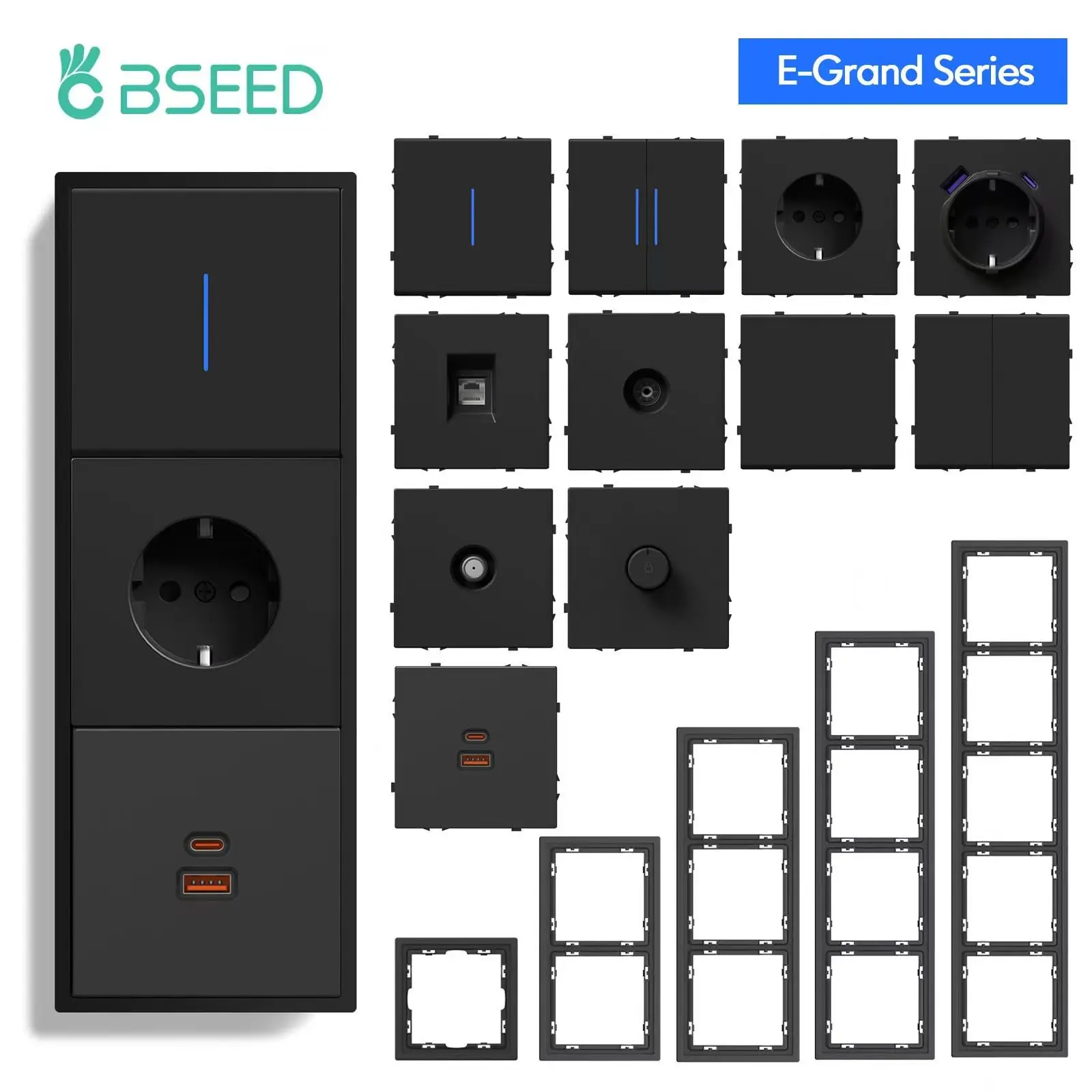BSEED 1/2Gang Wall Light Switch USB Type-C Socket Module Part Internet ...