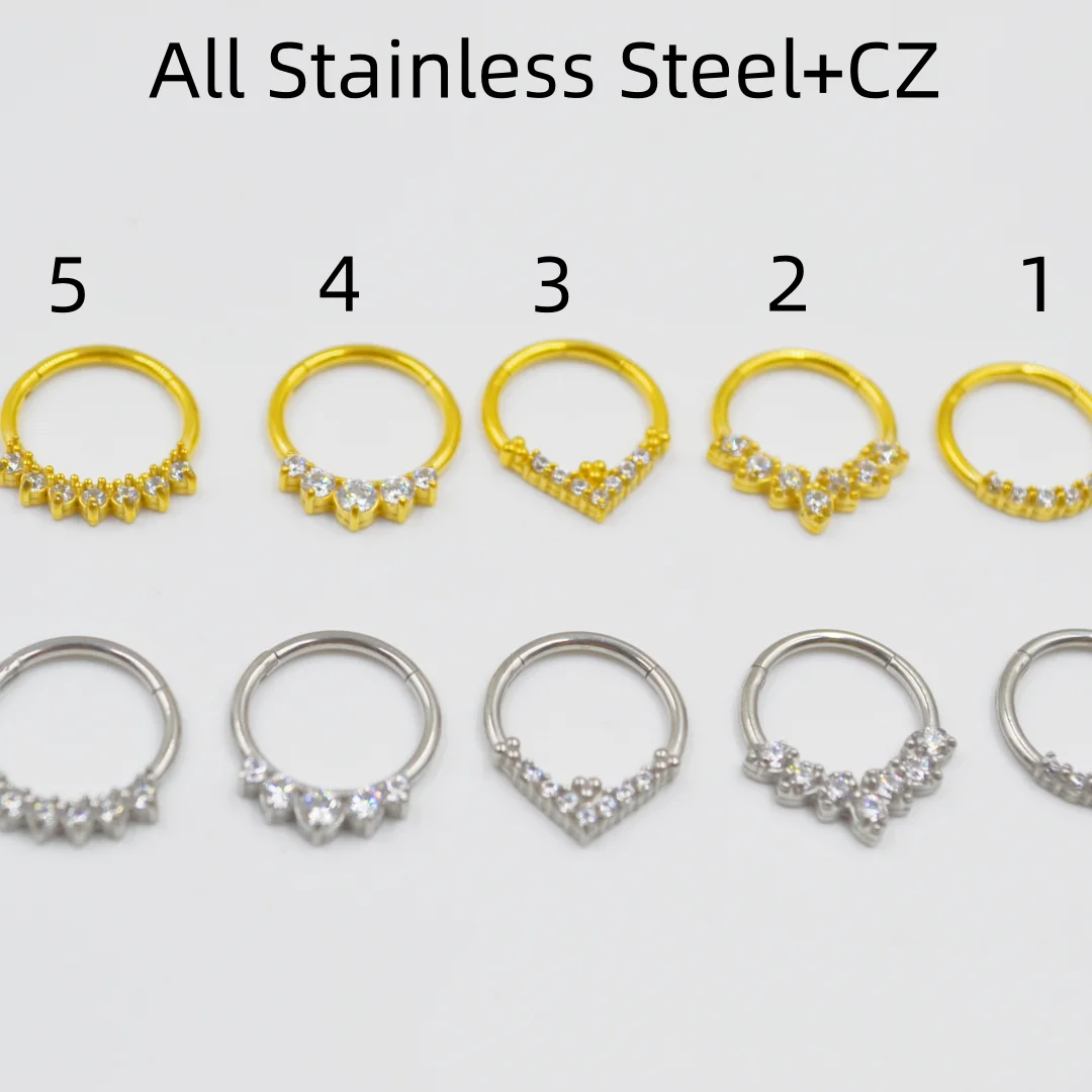 10pcs-lot-316L-Surgical-Steel-Shine-CZ-Nose-Clicker-Hoop-Ring-Ear-Helix ...