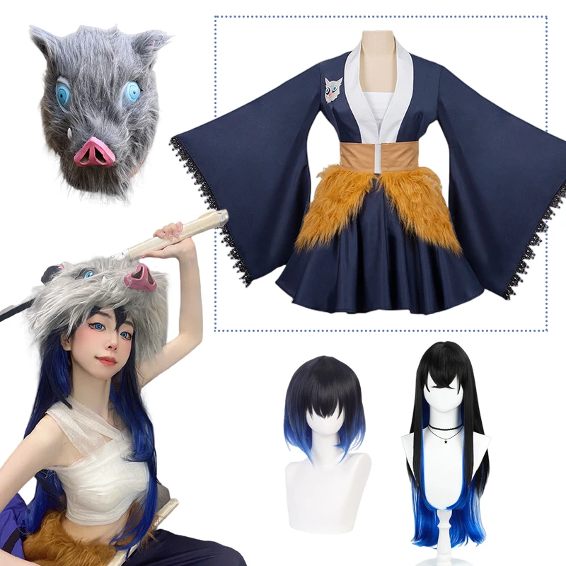 Anime Dämon Slayer Hashibira inosuke Cosplay Kostüm Mädchen Kleid lange ...