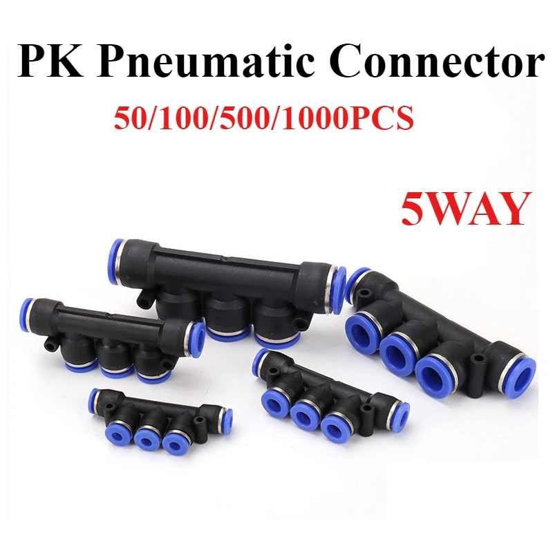 50-100-500PCS-PK-Pneumatic-Quick-Connector-Plastic-5-Way-Water-Pipe ...