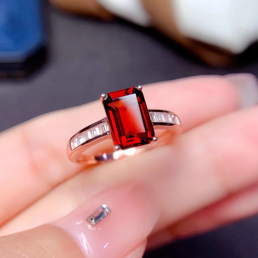 1ct 6mm*8mm Vvs Grade Emerald Cut Natural Garnet Ring For Daily Wear ...