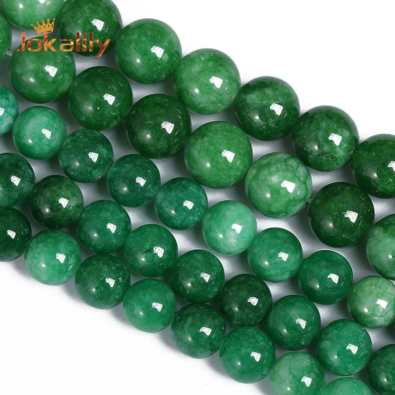 Natural Green Emerald Jades Beads For Jewelry Making Round Loose Stone ...