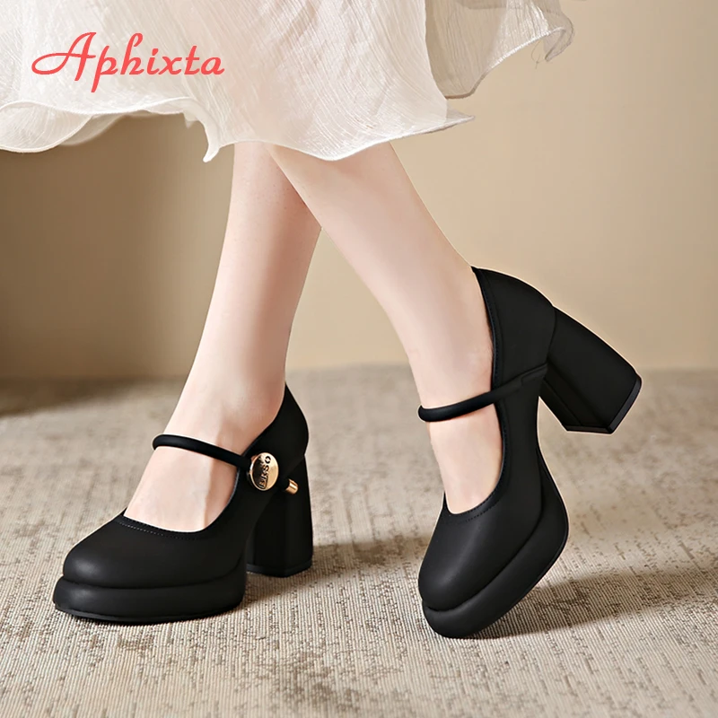 Aphixta-Patent-Leather-8cm-High-Heels-Mary-Janes-Round-Toe-Platform ...