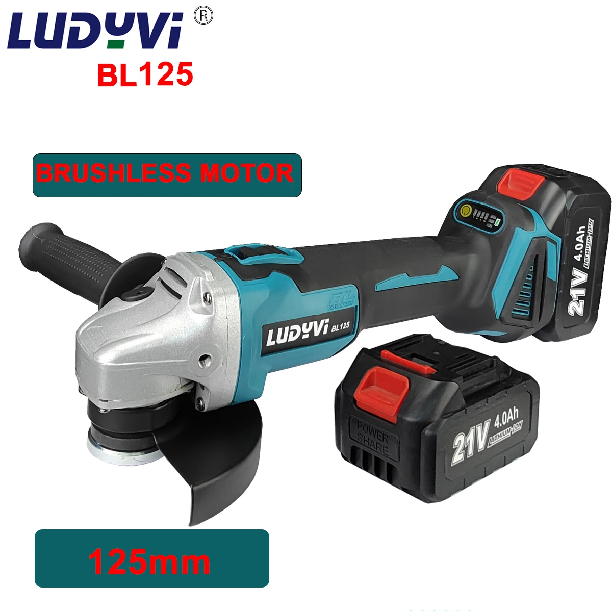 125mm M14 Brushless Electric Angle Grinder 21V 4000mah Lithium Battery ...