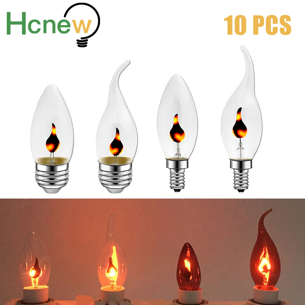 10pcs/lot E27 E14 LED Flame Candle Light Edison Bulb AC 220V 230V 3W ...