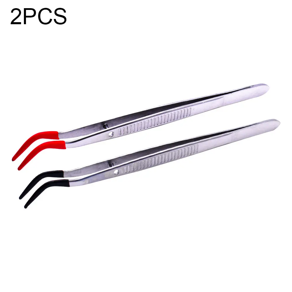 2pcs-Lab-Non-Marring-Home-Stainless-Steel-Tweezer-With-Rubber-Tips-Long ...