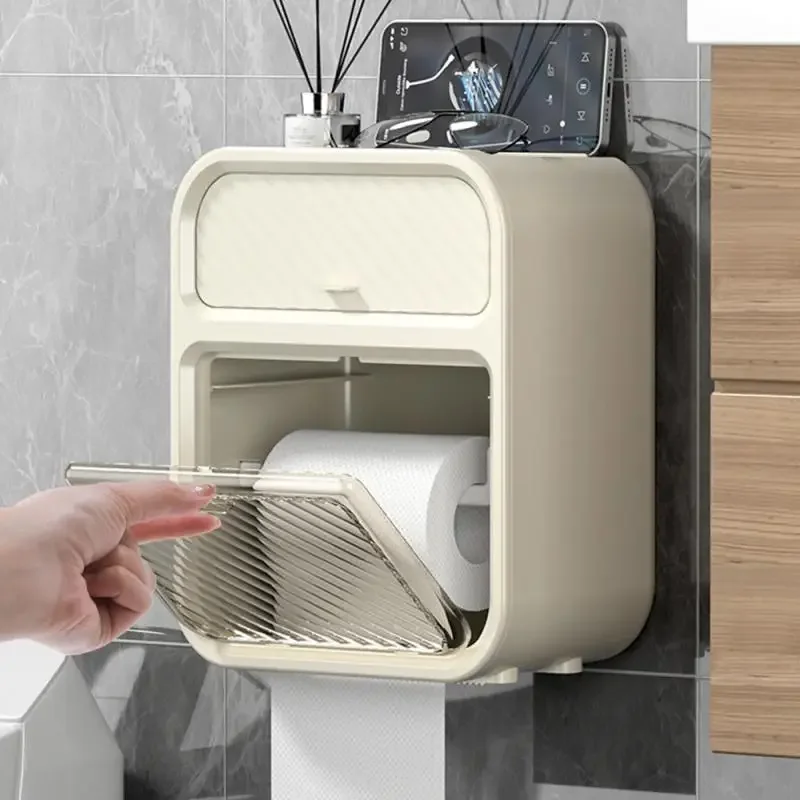 Double-Layer-Toilet-Paper-Holder-Storage-Box-Rack-Wall-Mounted ...