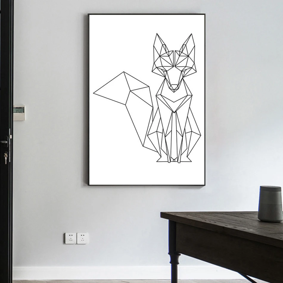 Geometric Fox Black And White