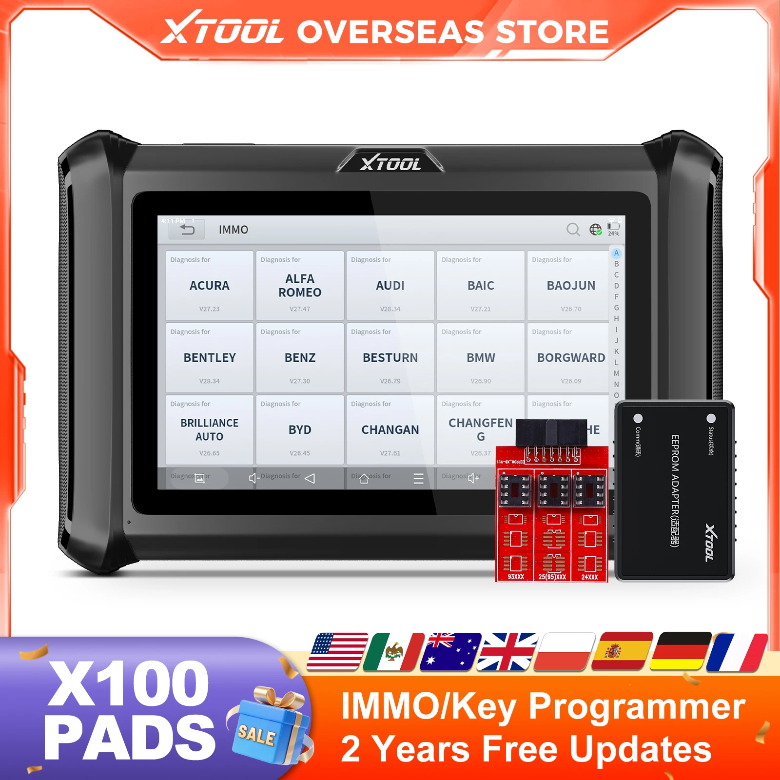 XTOOL X100 PADS V2.0 Programmatore chiave Scanner automobilistico IMMO ...