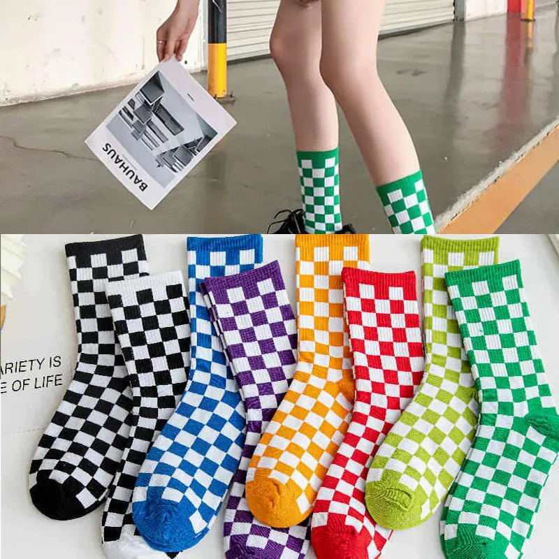 Checkered-Socks-Men-s-Women-s-Solid-Color-Cotton-Socks-Stockings ...