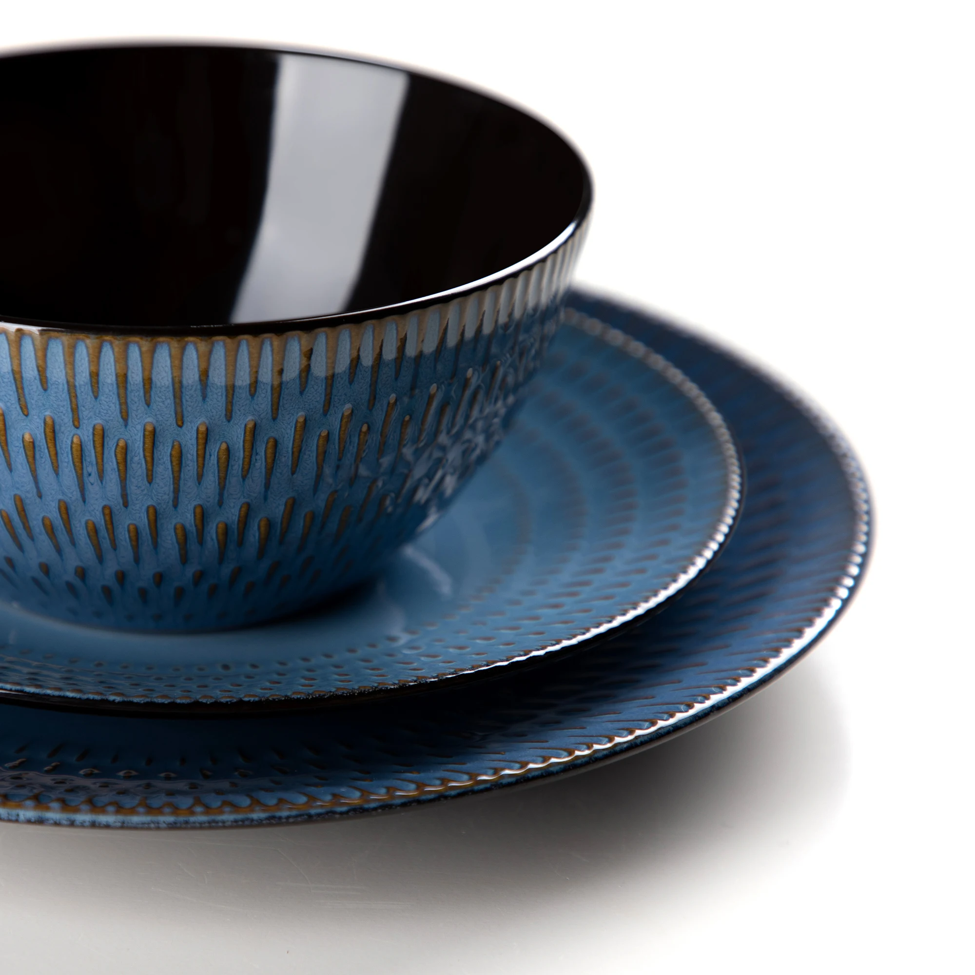 Vancasso Pluvo 16/32/48 Piece Blue Embossed Stoneware Tableware Set ...