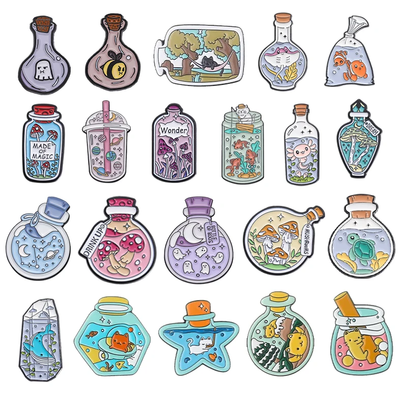 Pines-de-esmalte-de-botella-de-seta-de-gato-lindo-broches-de-botella-de ...