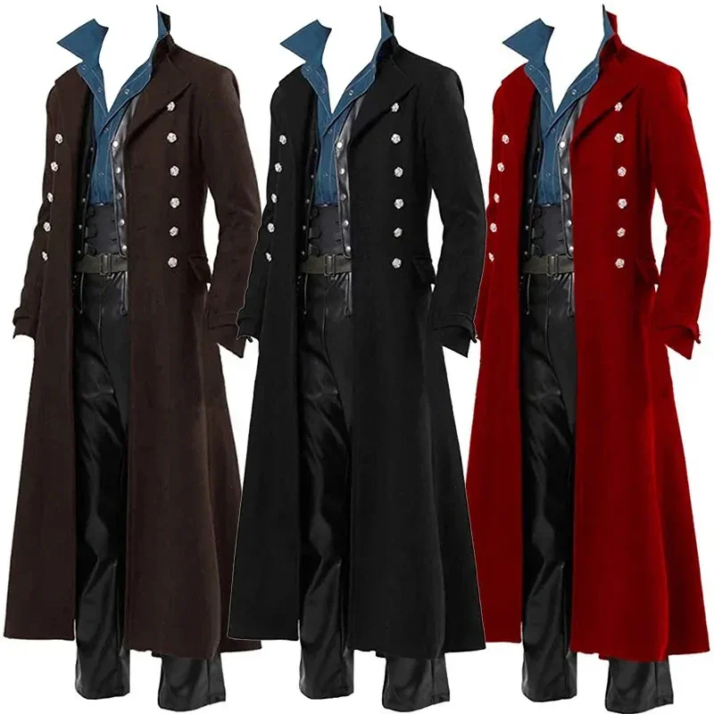 Medieval Pirate Costumes Steampunk Vintage Mens Tailcoat Jacket Gothic ...