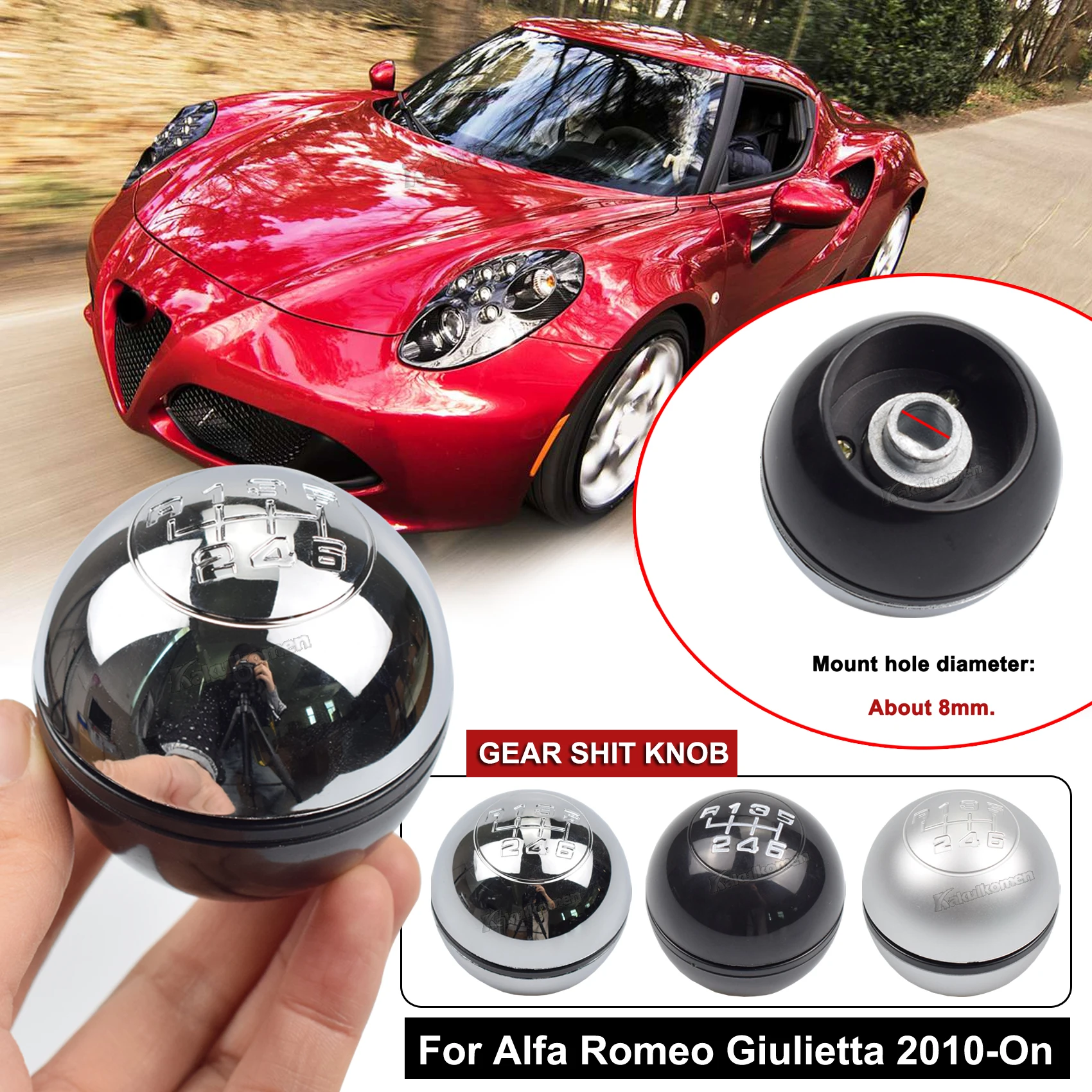 New-6-Speed-Chrome-Black-Sliver-Gear-Shift-Knob-Lever-Shifter-Head ...