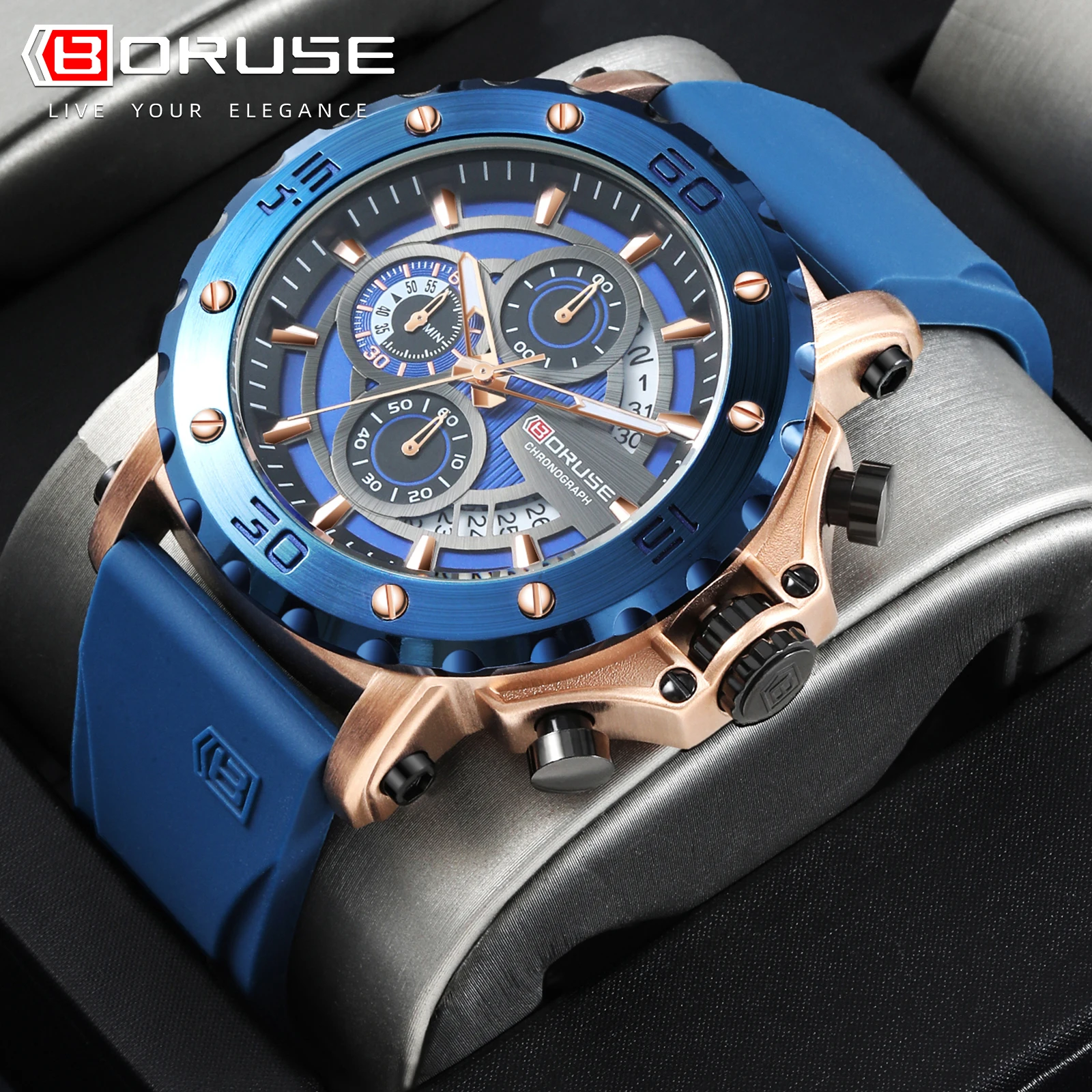 BORUSE-Fashion-Blue-Watches-for-Men-Luxury-Chronograph-Wristwatch ...