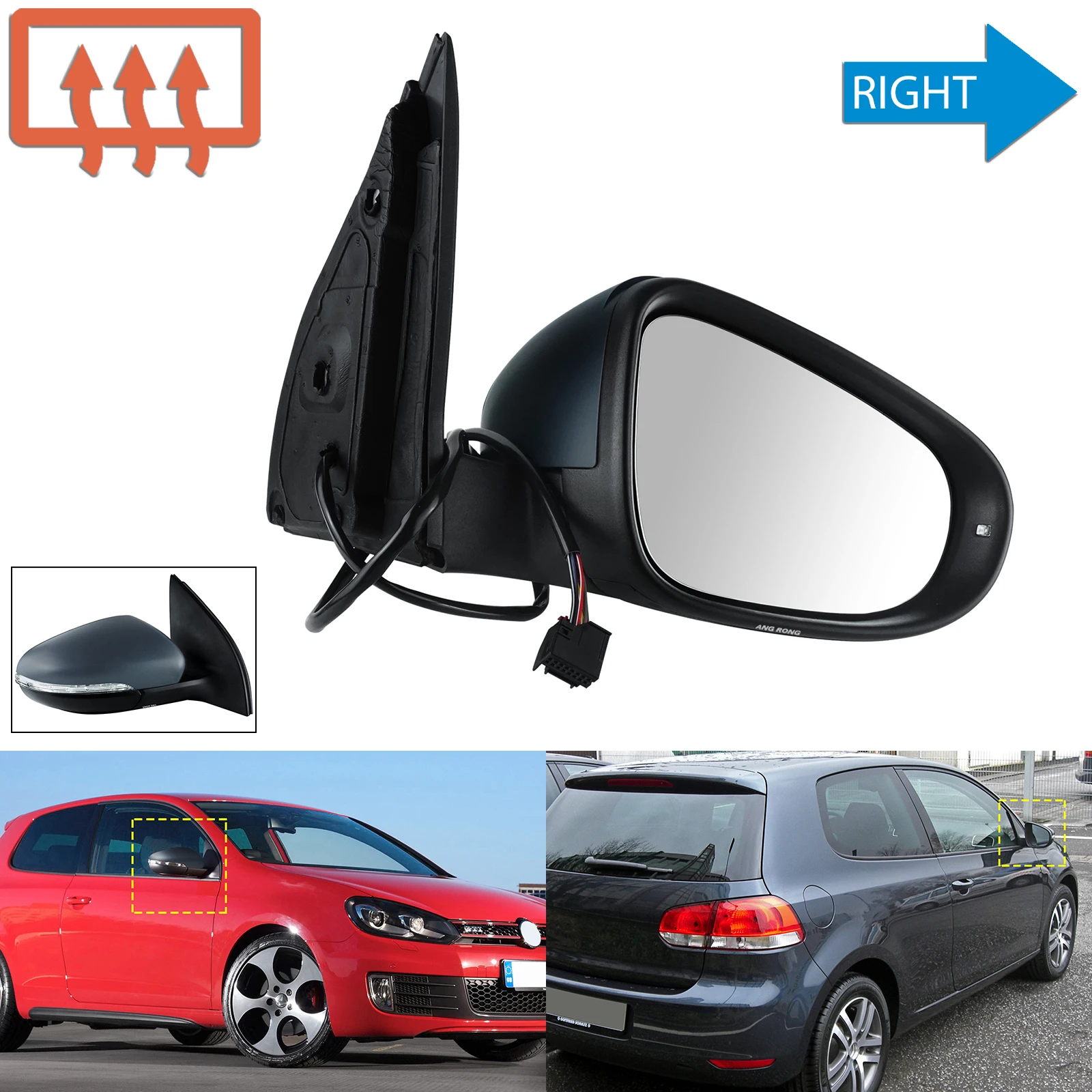 For VW Golf MK6 09-13 Right Heated Wing Door Mirror Electric Primed ...